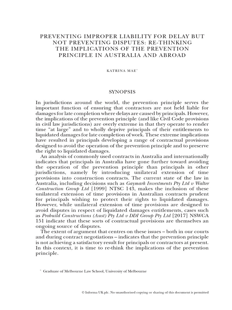 Preventing Improper Liability For Delay But Not Preventing Disputes: Re ...