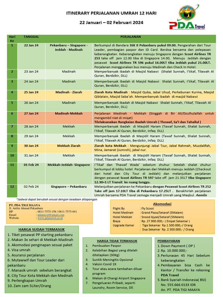 ITINERARY UMRAH 12 HARI 22 Januari - 02 Februari 2024 | PDF