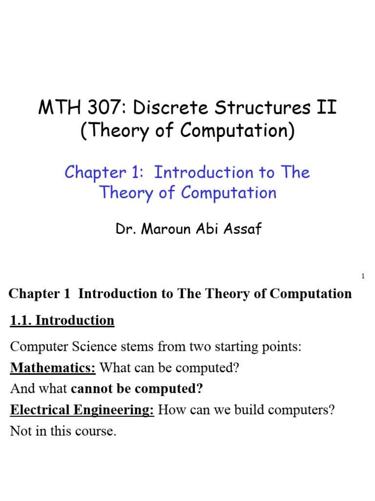 Chapter 1 - Intro | PDF | Set (Mathematics) | Theory Of Computation