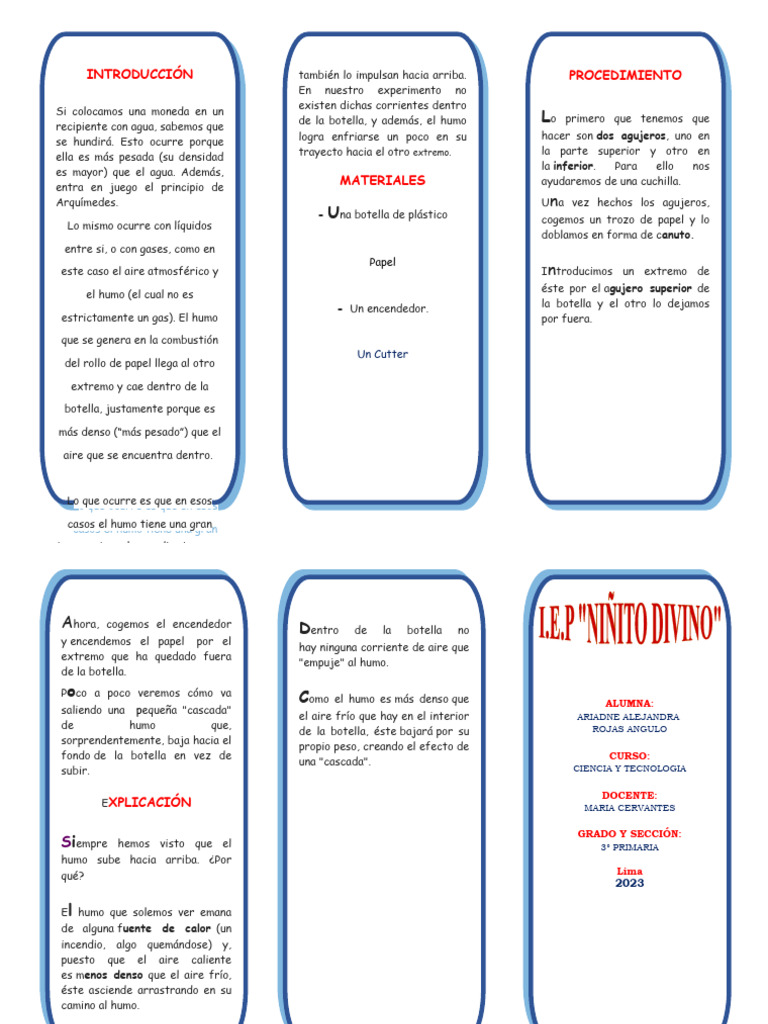 Triptico Experimento | PDF | Química | Física Aplicada e Interdisciplinaria