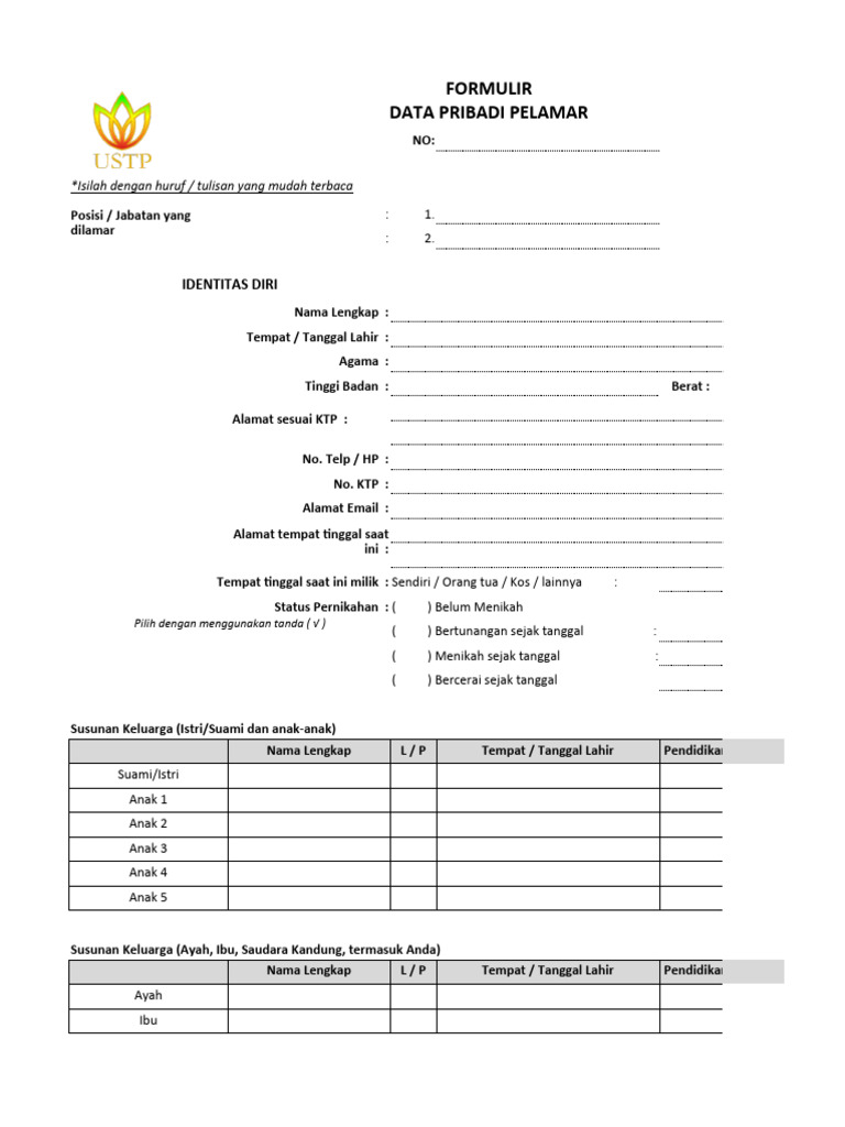 Formulir Data Pribadi Pelamar | PDF