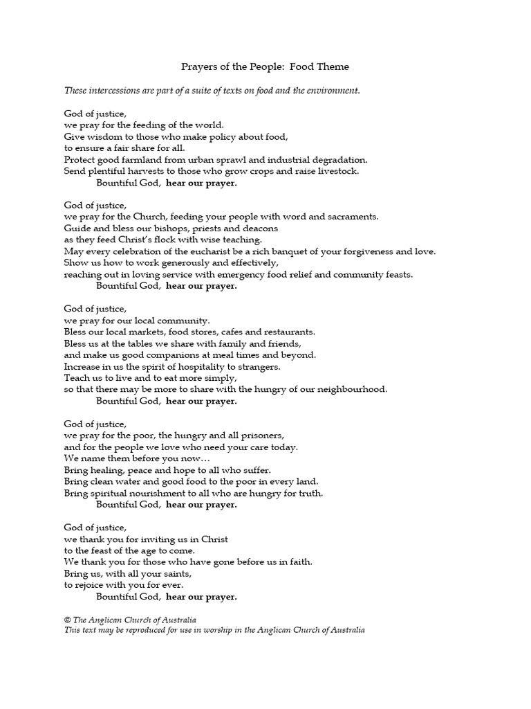 Prayers of The People Food Theme | PDF