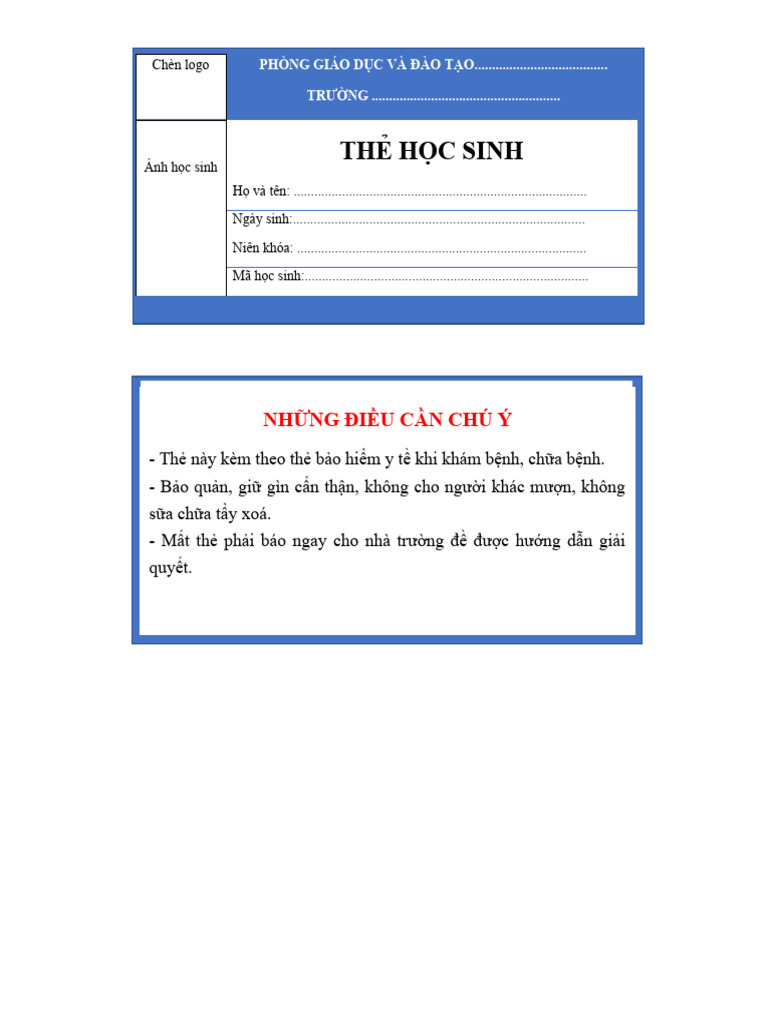 Mau The Hoc Sinh 1 | PDF