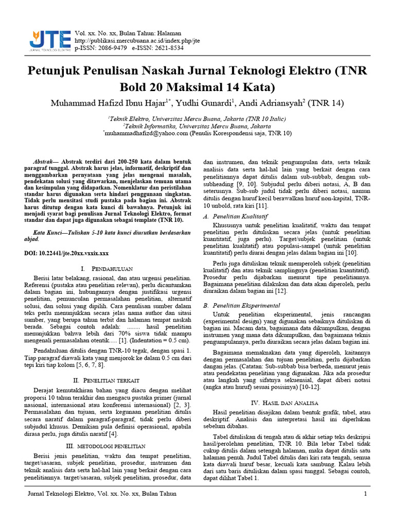 Panduan Penulisan Jurnal Teknologi Elektro | PDF | Metode & Bahan Ajar | Seni
