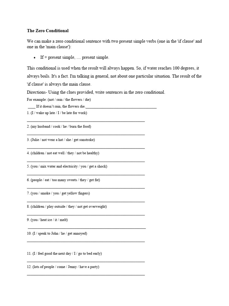 The Zero Conditional Worksheet Pdf Sentence Linguistics Syntax 2032