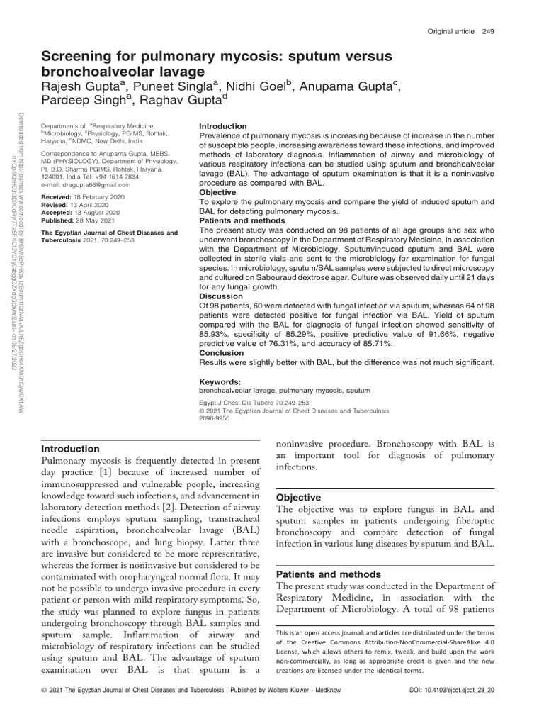 Screening For Pulmonary Mycosis Sputum Versus.14 | PDF | Infection ...