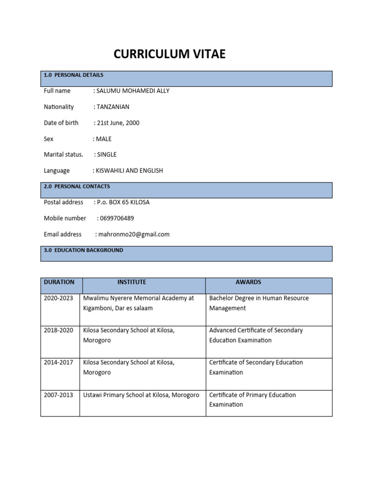 Share ALLY CV | PDF | Tanzania