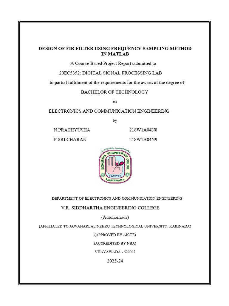 Dsp Report Pdf Filter Signal Processing Digital Signal Processing
