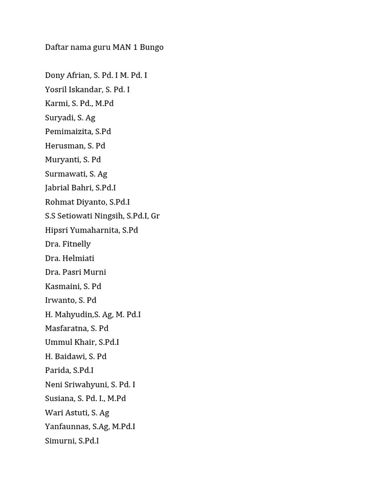 Daftar Nama Guru MAN 1 Bungo | PDF