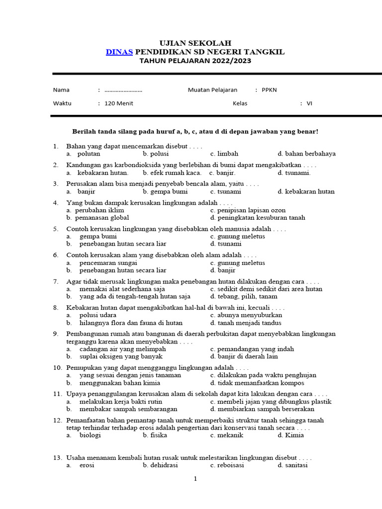 Soal PLH 2023 | PDF | Griya & Taman | Sains & Matematika