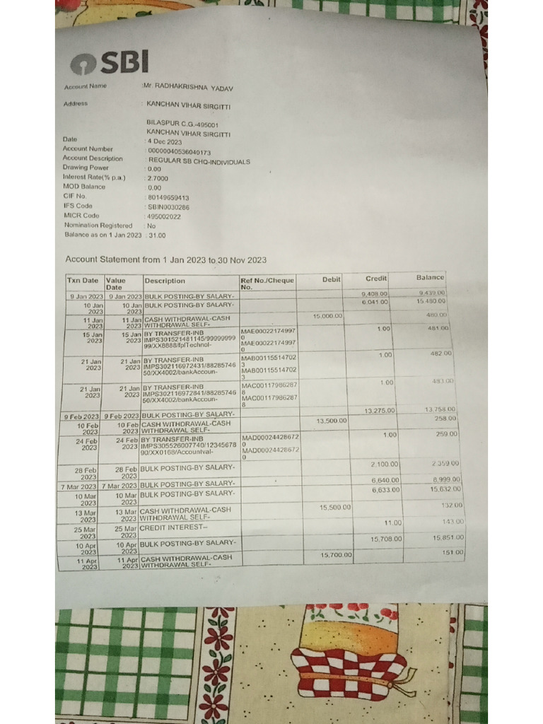 SBI Bank Statement | PDF