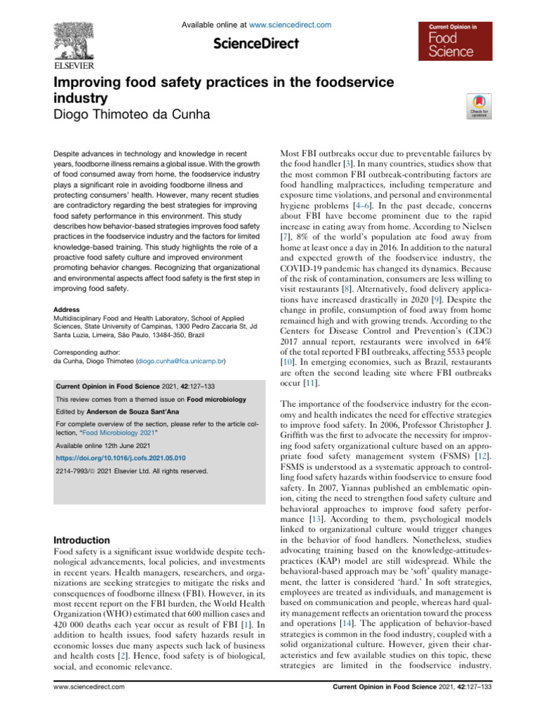 Improving Food Safety Practices in The Foodservice Industry | PDF ...