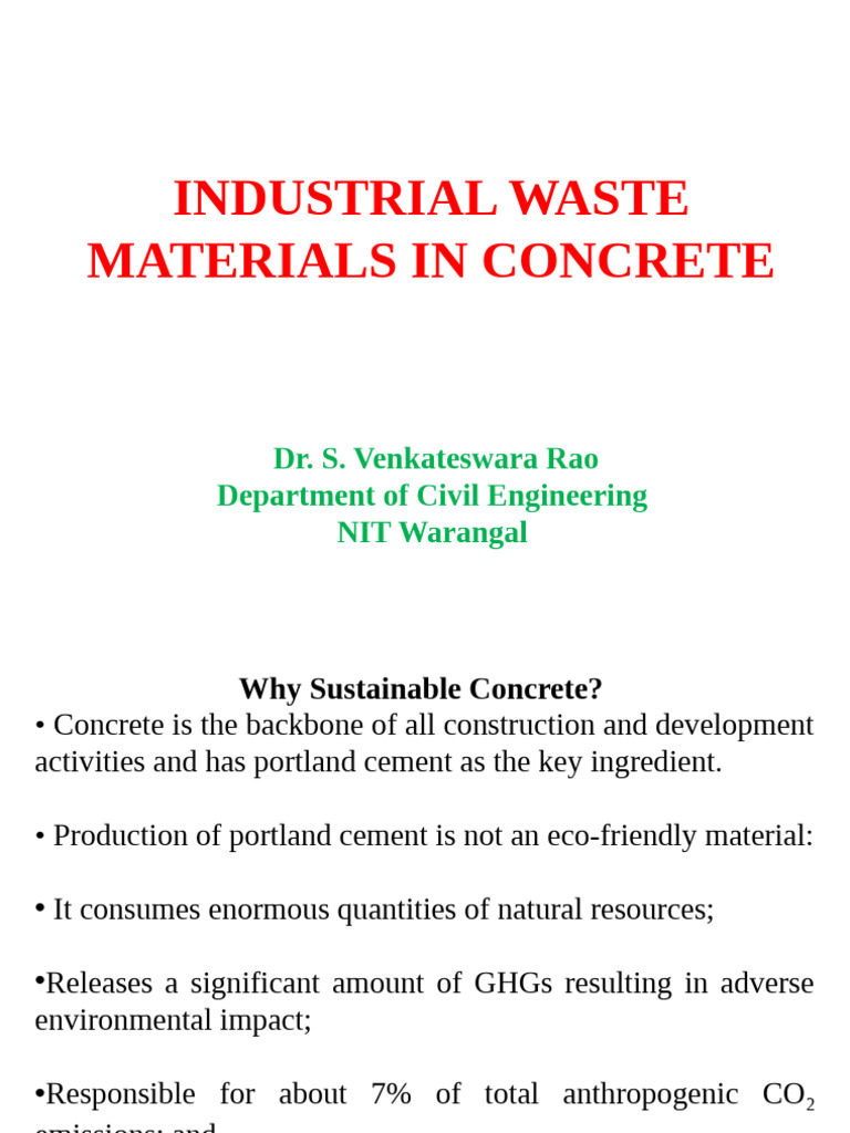 Industrial Waste in Sustainable Concrete | PDF | Concrete | Cement
