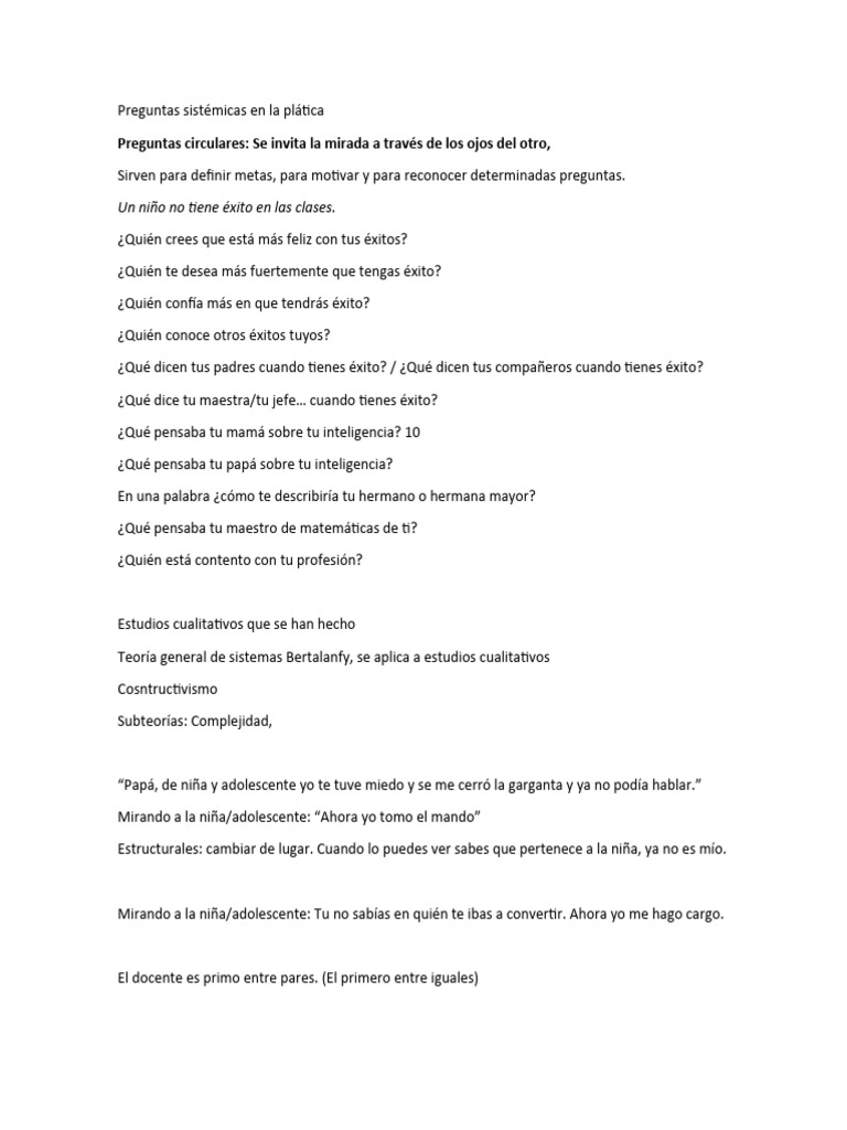 Preguntas Sistémicas en La Plática | PDF | Las emociones