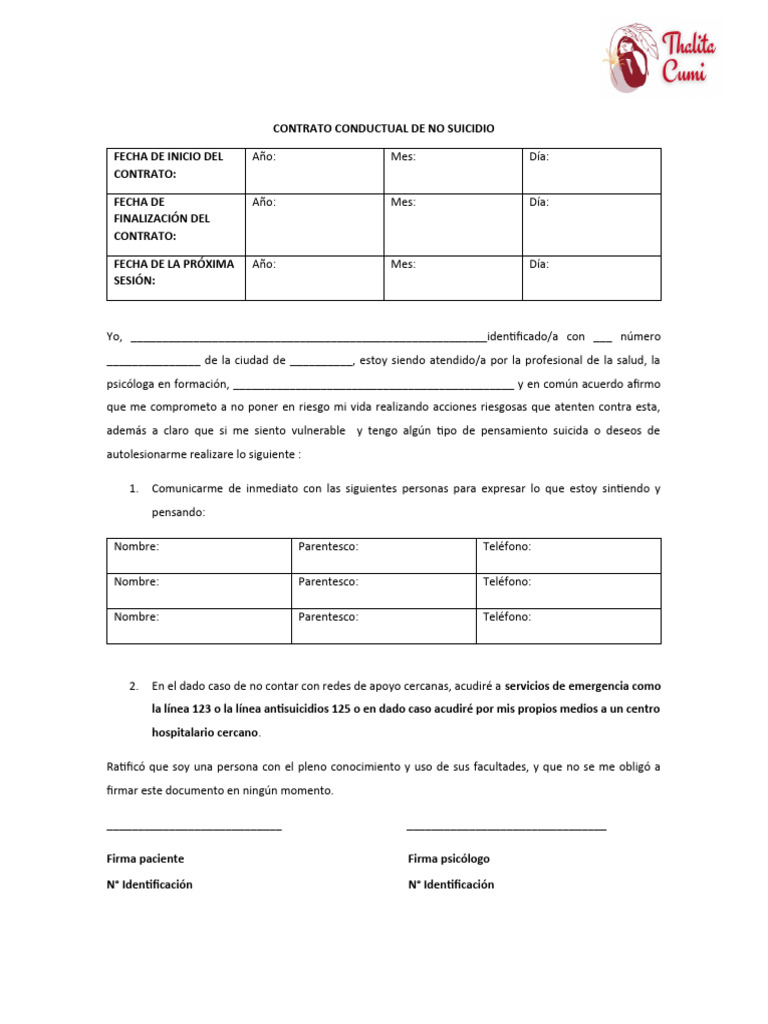 Contrato Conductual de No Suicidio | PDF | Ciencias sociales
