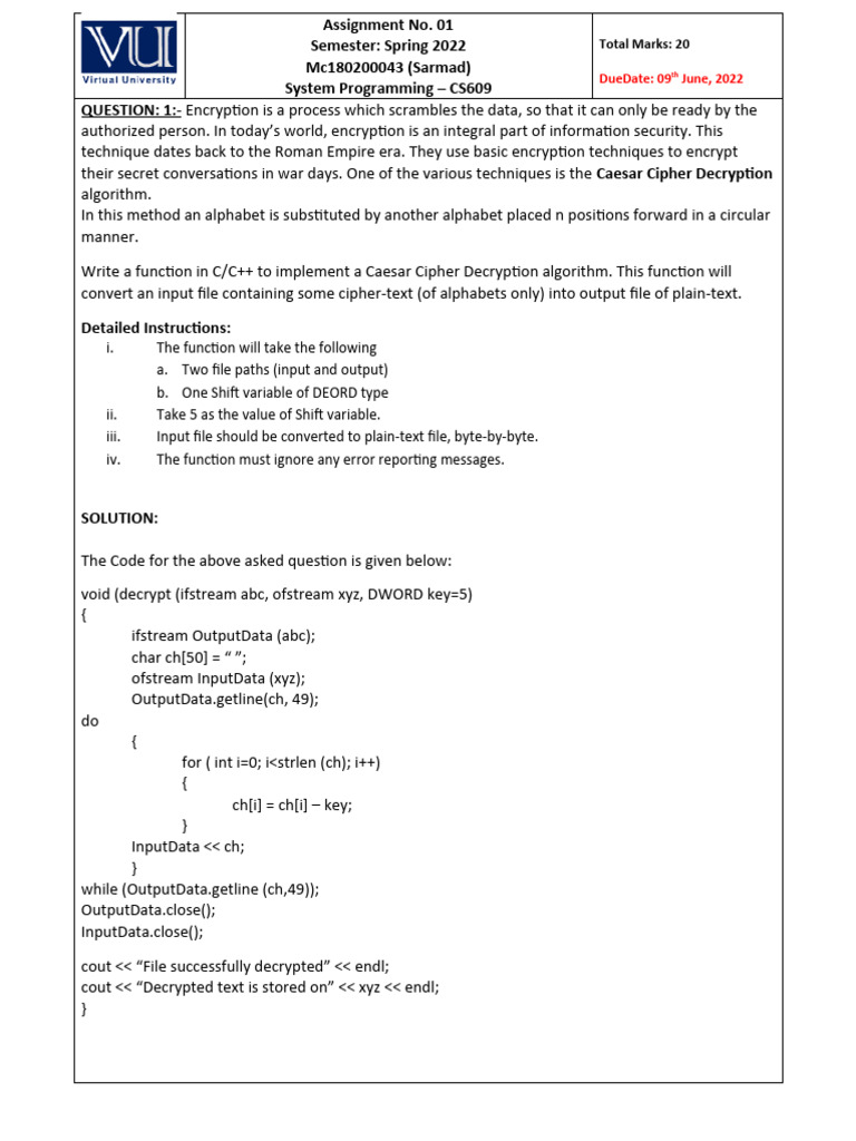 cs609 Assignment 1 (mc180200043) | PDF | Encryption | Security cs609 Assignment 1 (mc180200043) | PDF | Encryption | Security