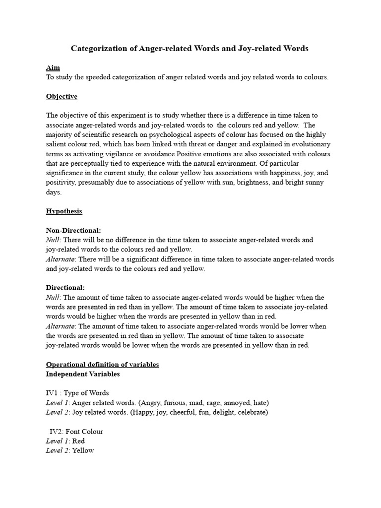Experimental Psychology | PDF | Experiment | Anger