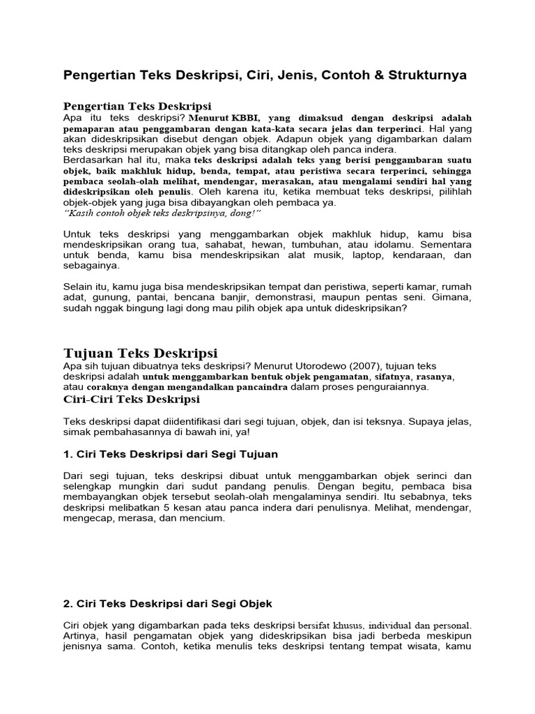 Pengertian dan Ciri Teks Deskripsi | PDF