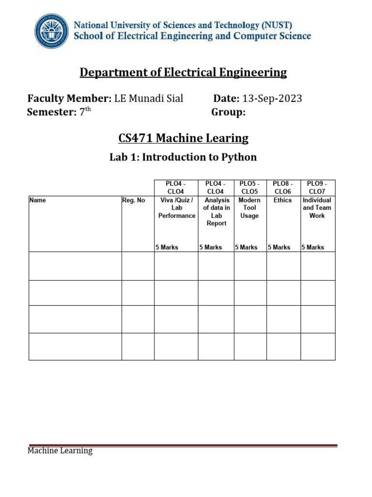ML Lab 01 Manual - Intro To Python | PDF | Computer Program | Programming