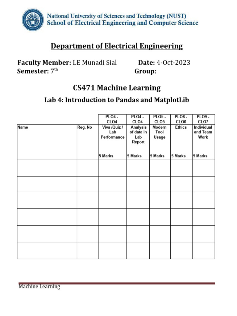 Ml Lab 04 Manual Pandas And Matplotlib Pdf Computing Computer