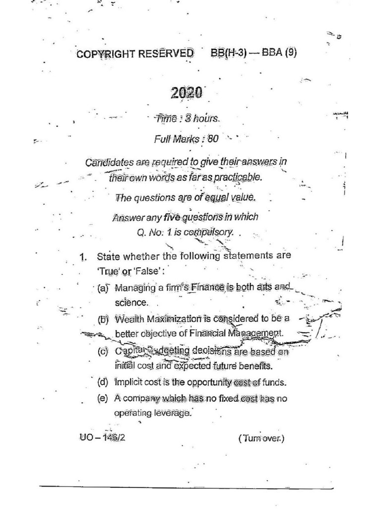 2020 Part 3 Bba All Previous Year Question | PDF