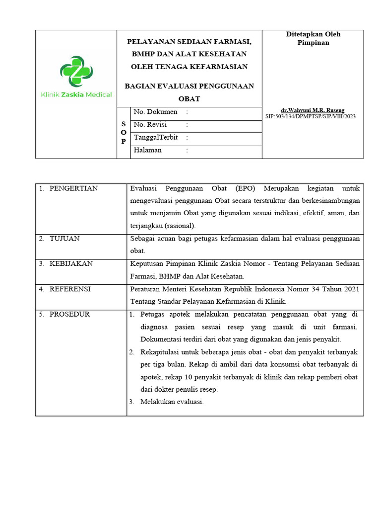 SOP Evaluasi Penggunaan Obat | PDF | Pengembangan Diri | Sains & Matematika