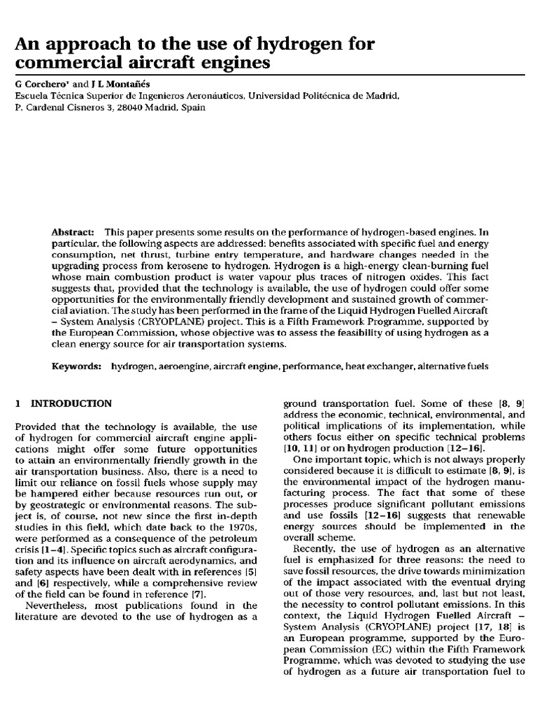 An Approach To The Use of Hydrogen For Commercial Aircraft Engines ...