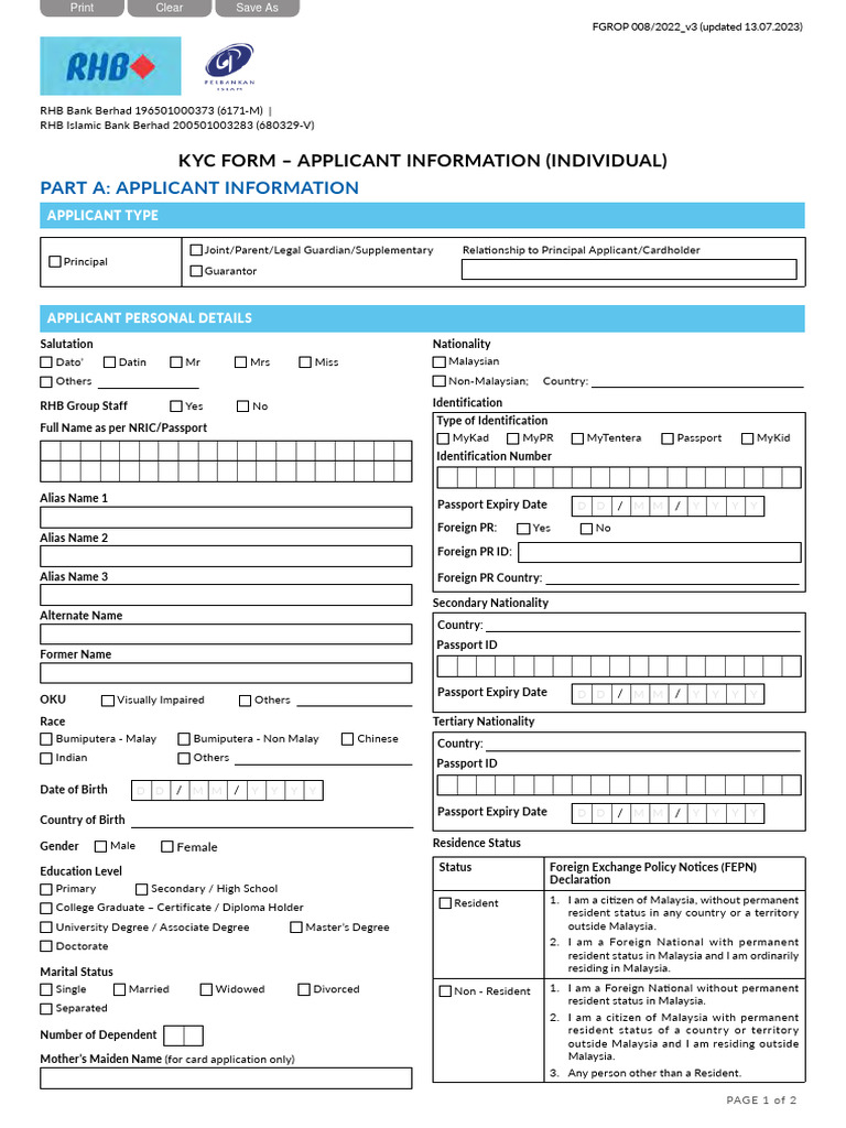 Fgrop 008 - 2022 - Kyc Form - Applicant Information | PDF | Employment ...