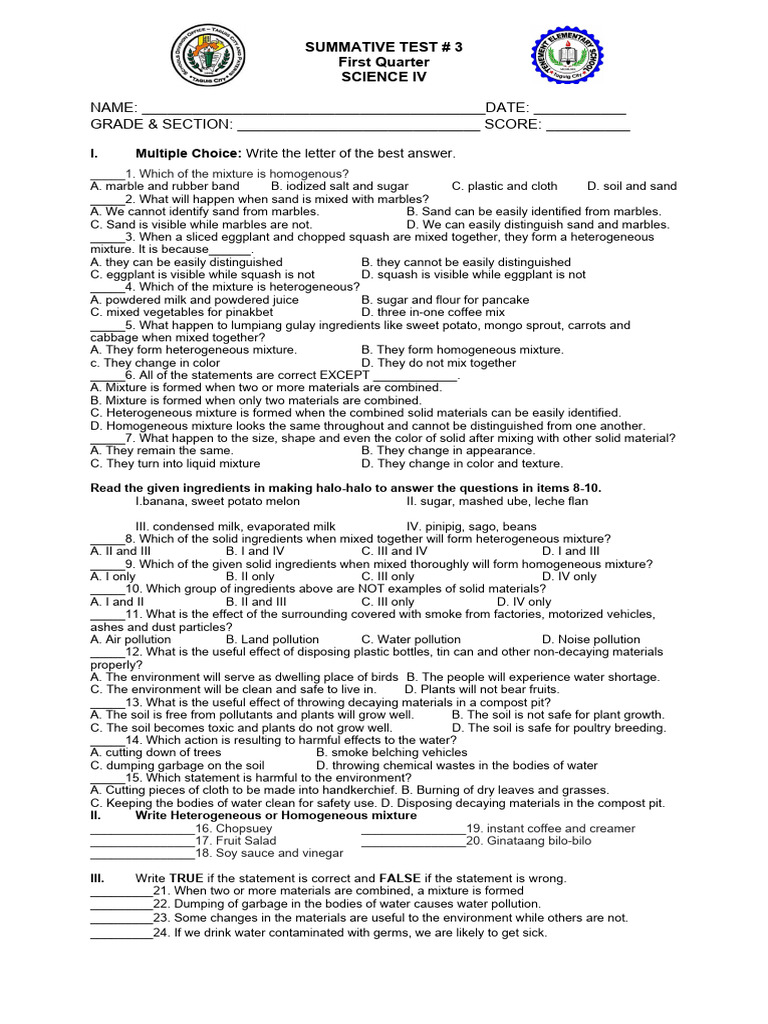 Q1-Science4 S3 | PDF | Mixture | Waste