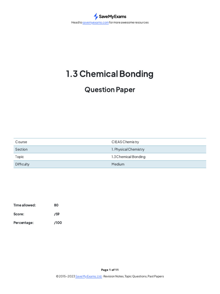 Bonding Test | PDF | Chemical Bond | Intermolecular Force