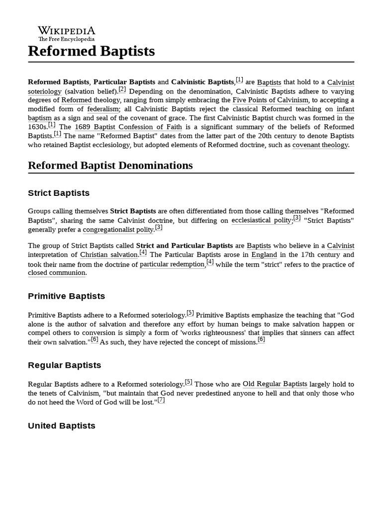 Reformed Baptists | PDF | Calvinism | Systematic Theology