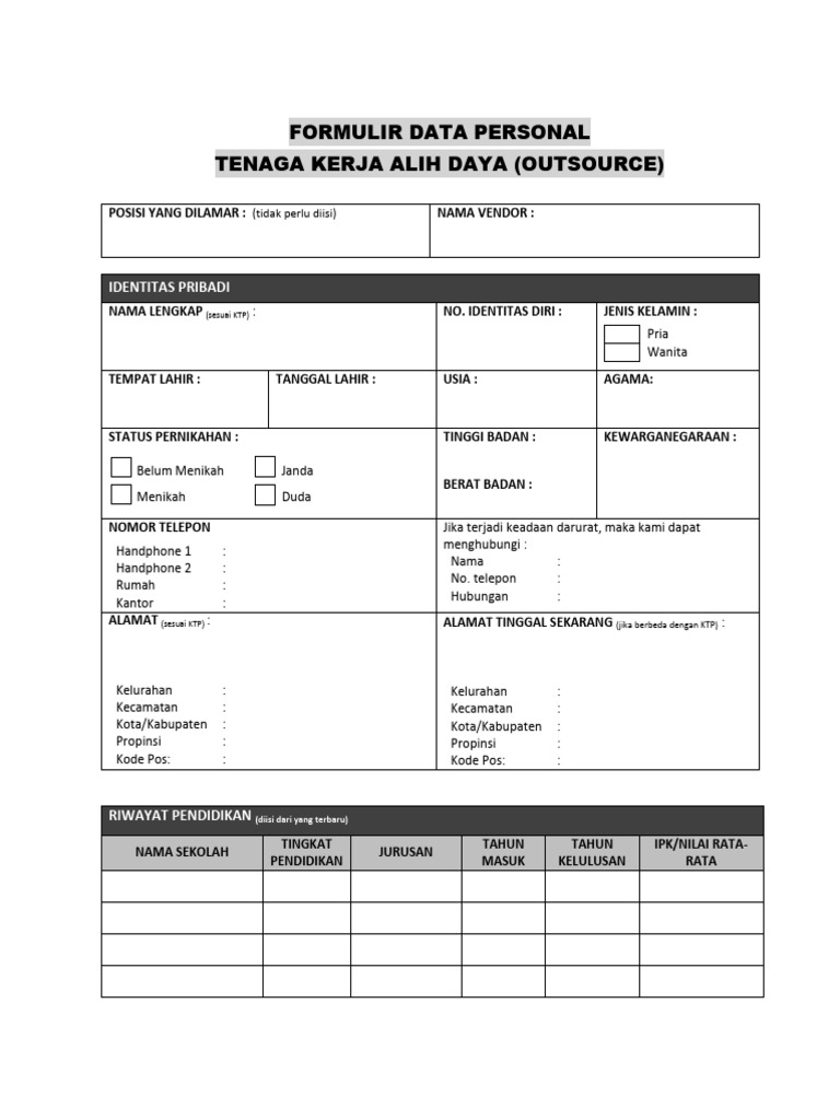 FORMULIR DATA PERSONAL TKAD - FDP Ver 18 FIX | PDF
