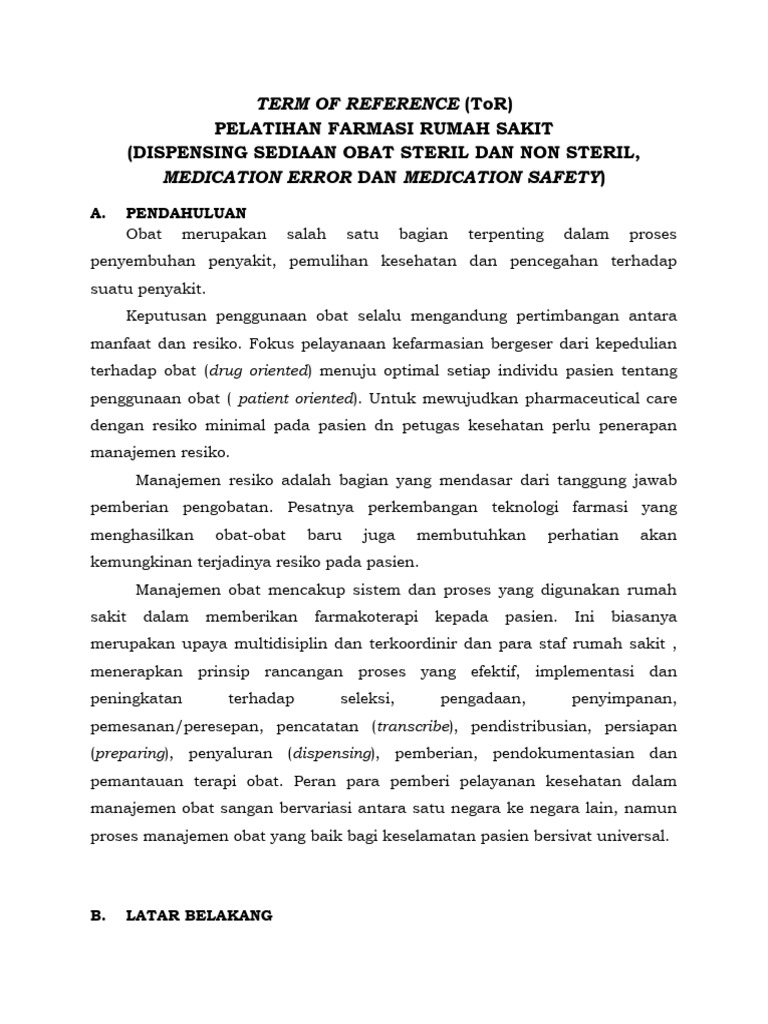 ToR DISPENSING SEDIAAN OBAT STERIL DAN NON STERIL, MEDICATION ERROR DAN MEDICATION SAFETY | PDF