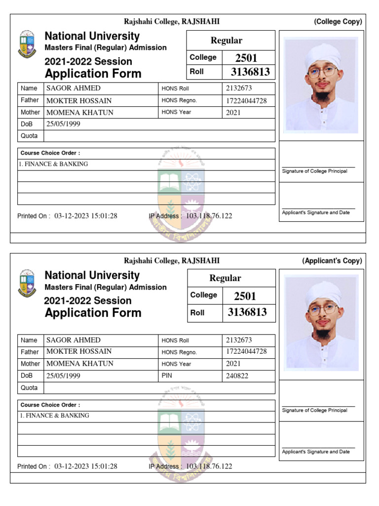 NU Masters Admission Application Form | PDF