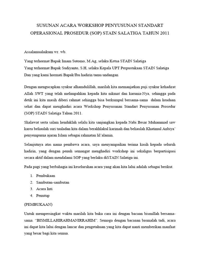 Susunan Acara Workshop Sop | PDF | Karier & Perkembangan