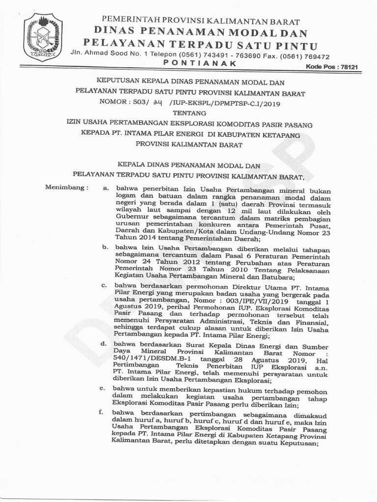 IUP Eksplorasi PT. IPE | PDF