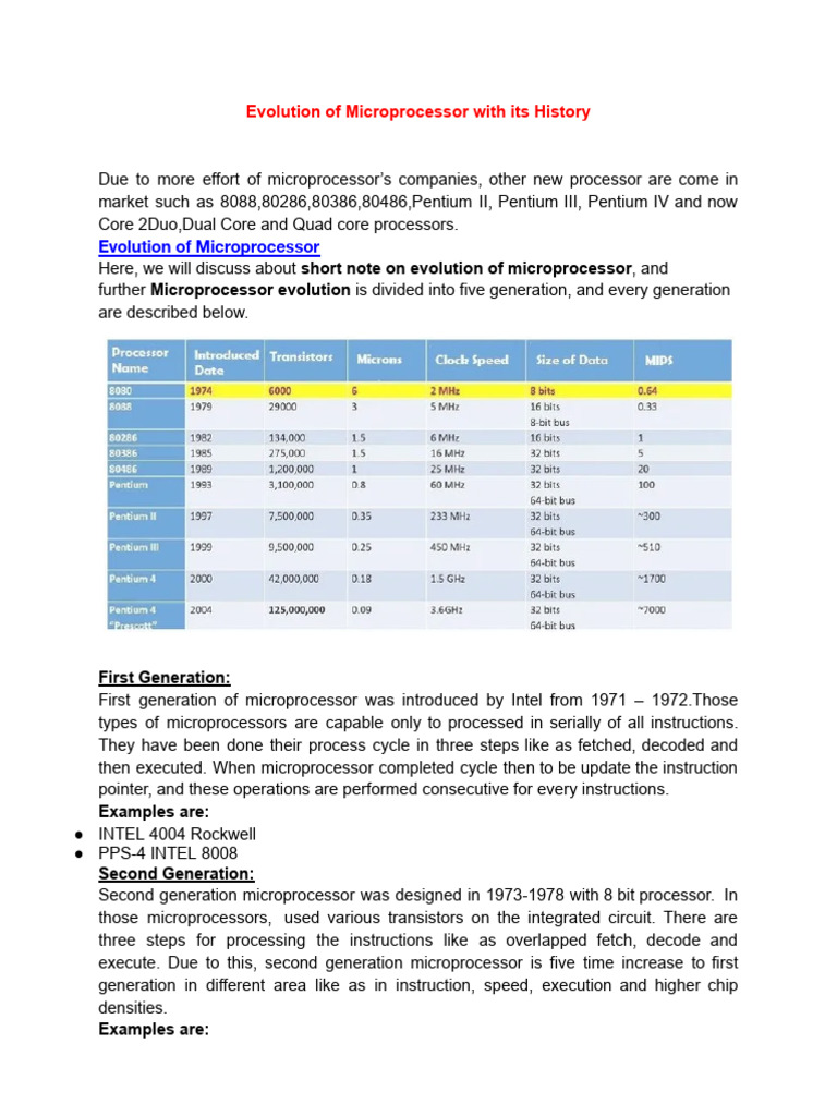 Evolution of Microprocessor With Its History | Download Free PDF | Microprocessor | Central ...