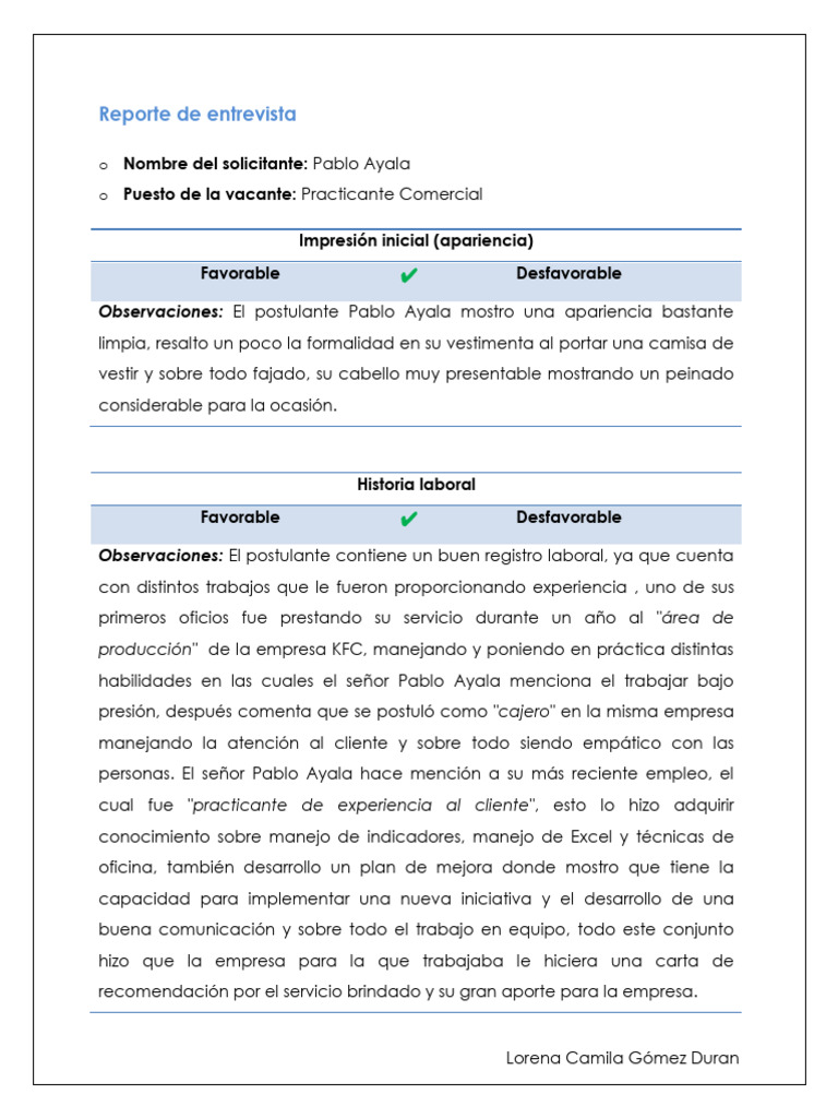 Entrevista a Pablo Ayala: Practicante Comercial | PDF | Business
