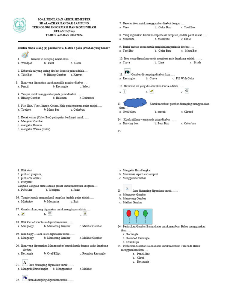 Soal PTS Tik Ganjil KLS 2 2023 | PDF | Seni | Komputer