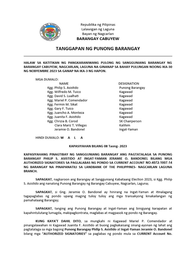 2023 Barangay Resolution Sample Format Election 1 | PDF