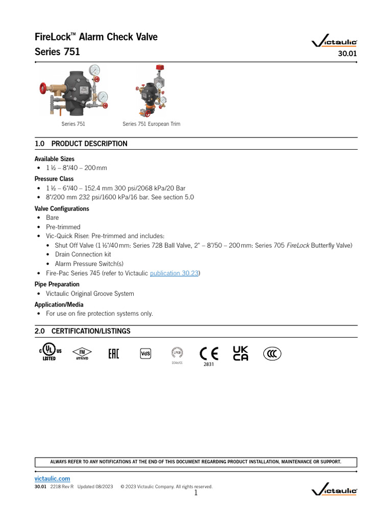 Series 751 FireLock Alarm Check Valve | PDF | Valve | Equipment