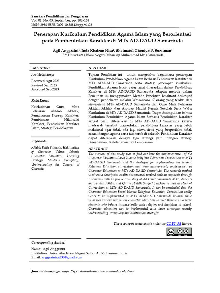 Kurikulum PAI Berbasis Karakter di MTs AD-DAUD | PDF | Karier ...