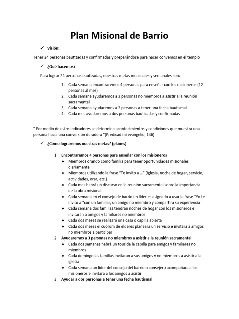 Plan Misional de Barrio 2024 | PDF | Bautismo | Misionero