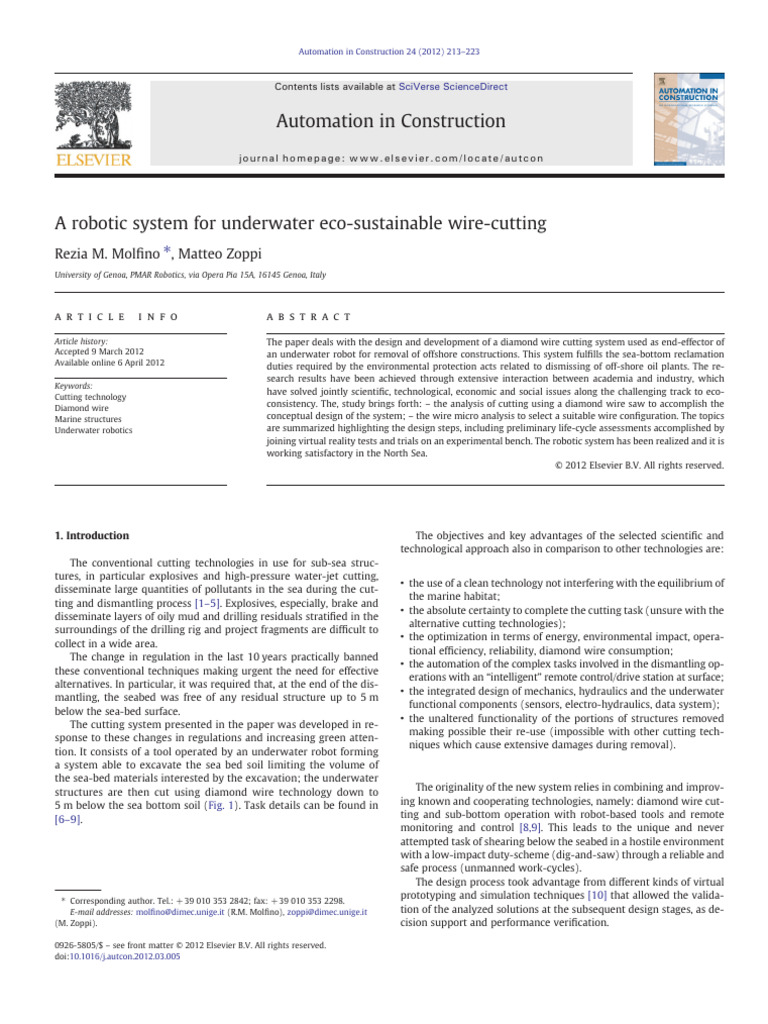 A Robotic System For Underwater Eco-Sustainable Wire-Cutting | PDF ...