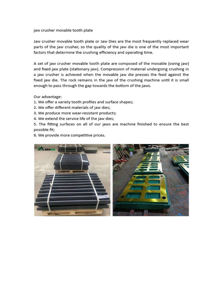 Jaw Crusher Movable Tooth Plate | PDF