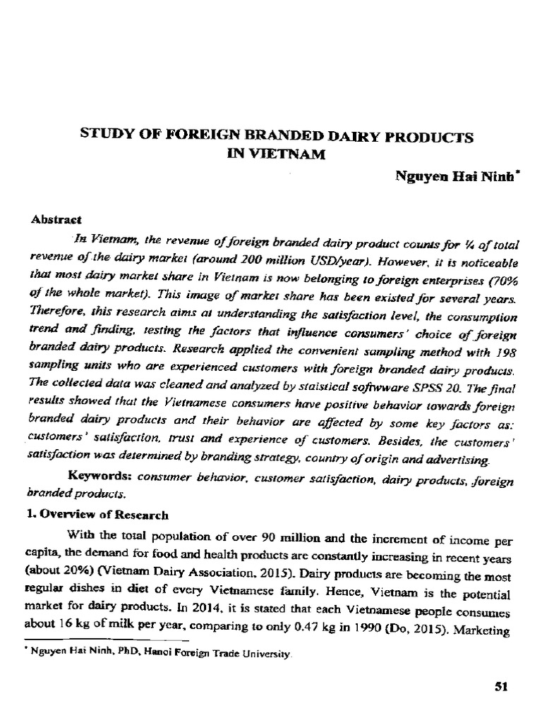 People in Vietnam Prefers Foreign Milk Over Domestic Milk | PDF ...