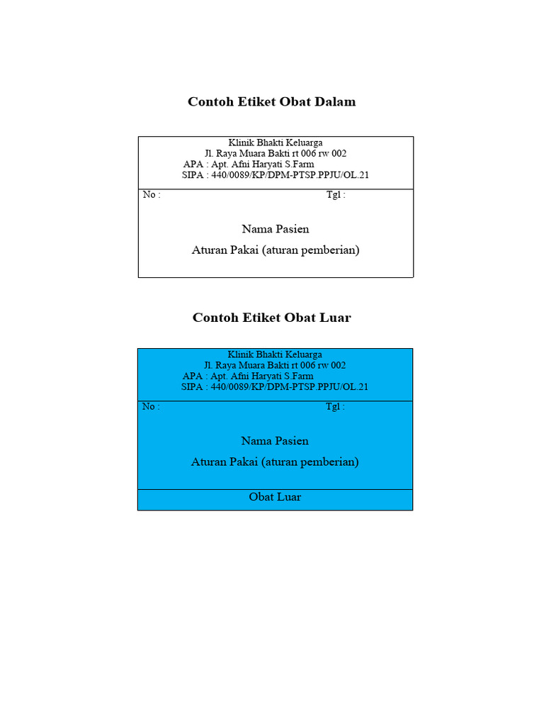 Contoh Etiket Obat Dan Copy Resep | PDF