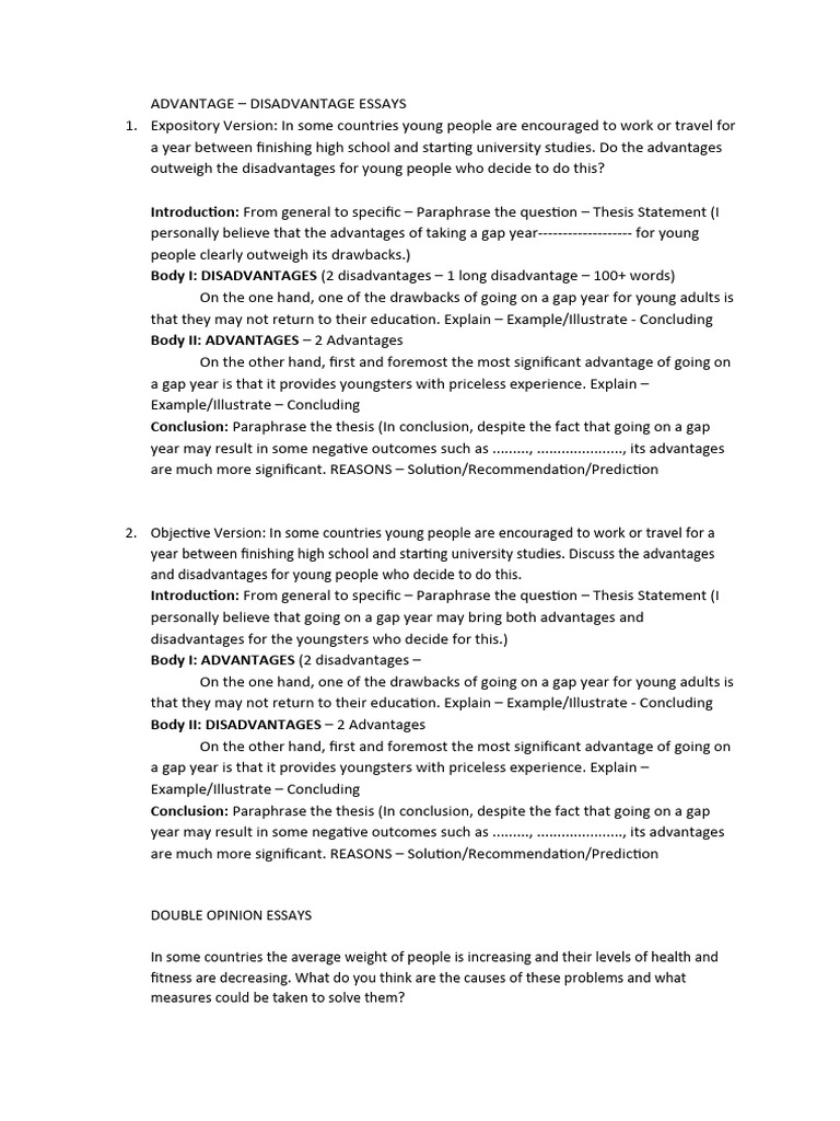 ADVANTAGE Disadvantage Essay | PDF | Experience | Behavioural Sciences