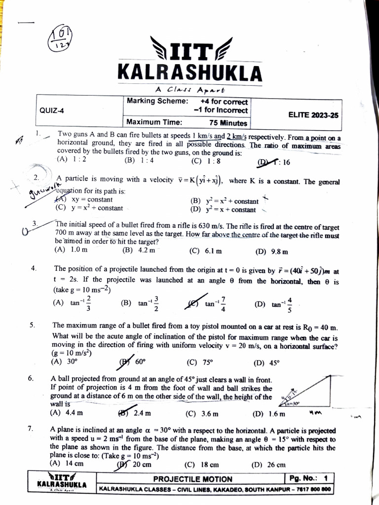 Kinematics Test | Download Free PDF | Projectiles | Mechanics