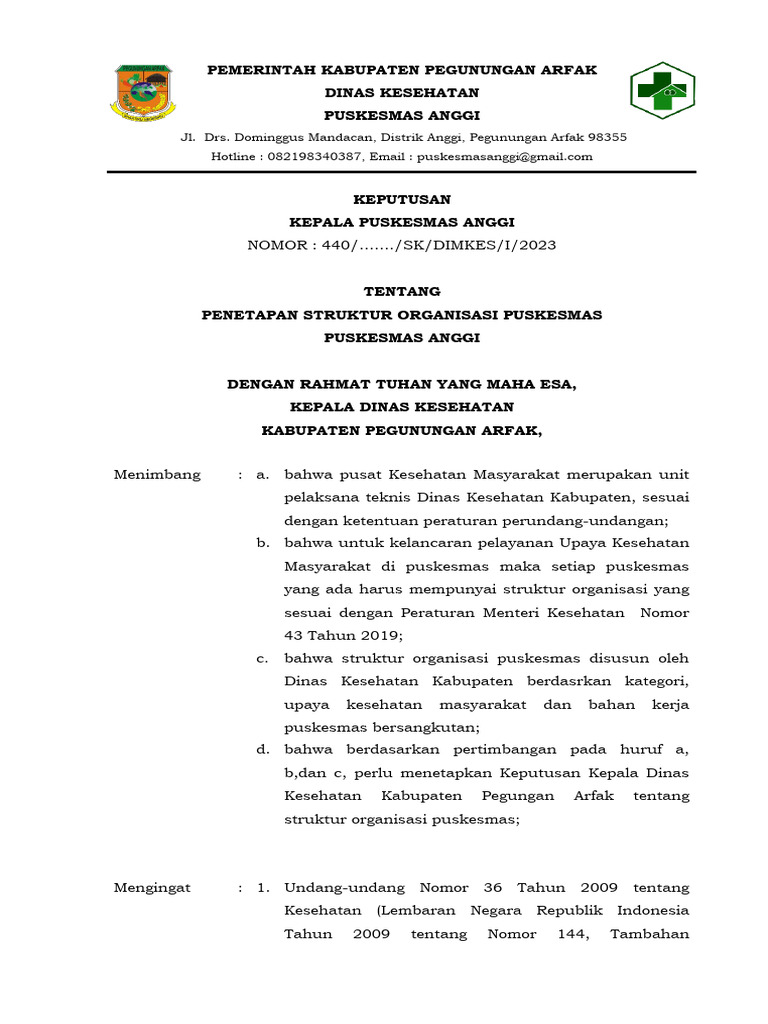 1.7.1.a1 SK Struktur Organisasi Puskesmas Didohu | PDF | Pengembangan Diri | Kesehatan Holistik